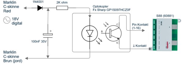 Arduino koblet på CS3+ via S88 - Sporskiftet