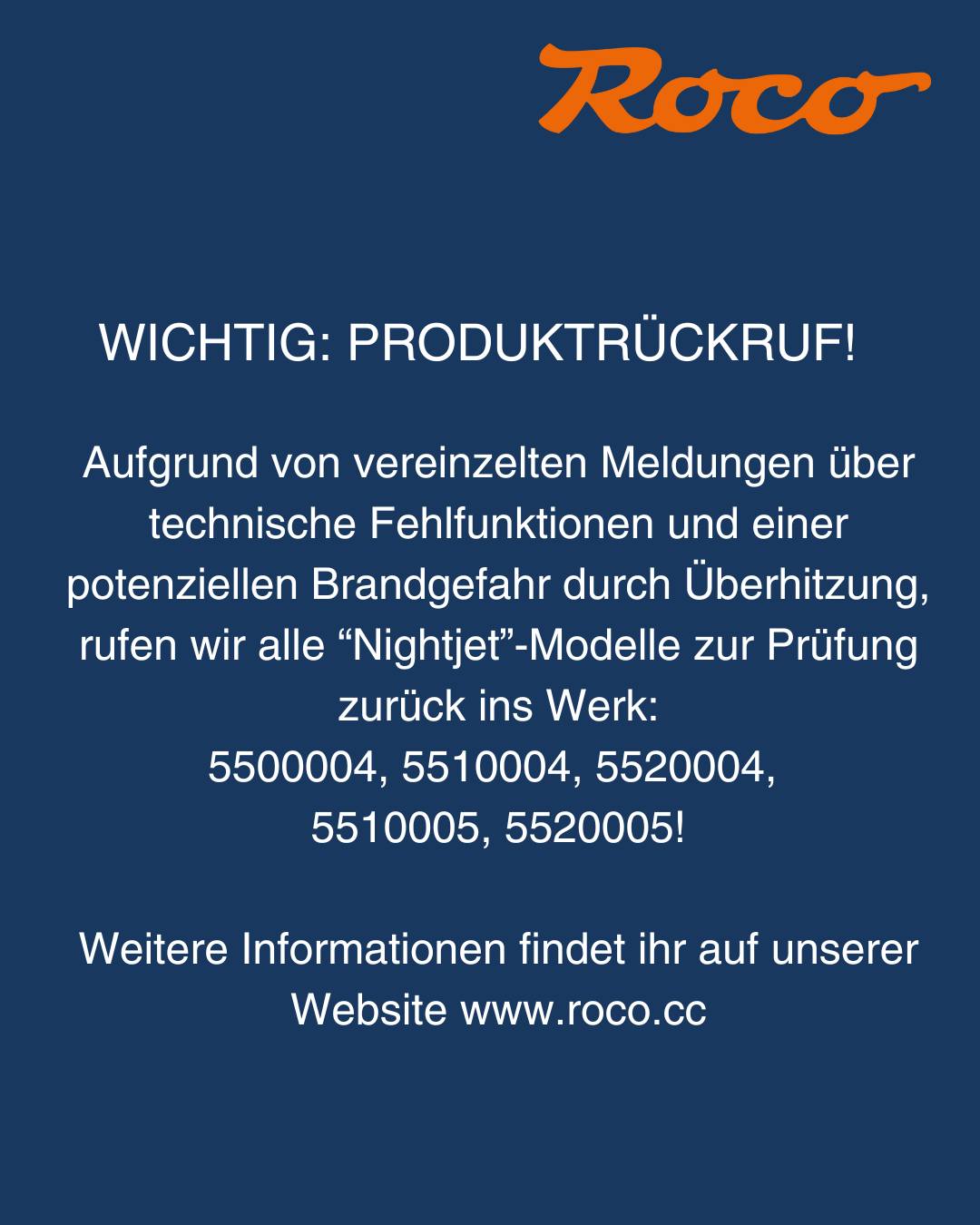 VIGTIGT: Roco tilbagekaldelse på grund af brandfare - Sporskiftet
